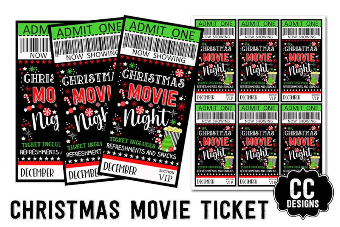Christmas Holiday Movie Night Digital Ticket Fun Invite for A Xmas ...