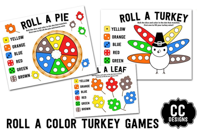 Roll A Turkey THANKSGIVING Game Candy Dice Game Kids Game NO PREP Candy ...