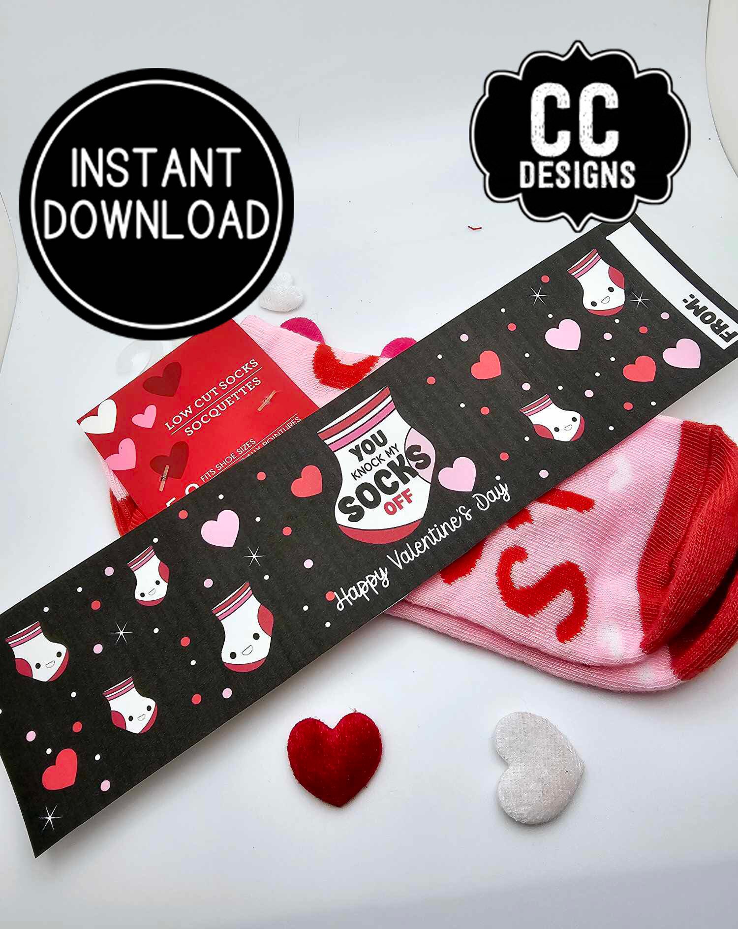 Valentine Printable Sock Wrapper Tags Tags for Socks Valentine's Day ...