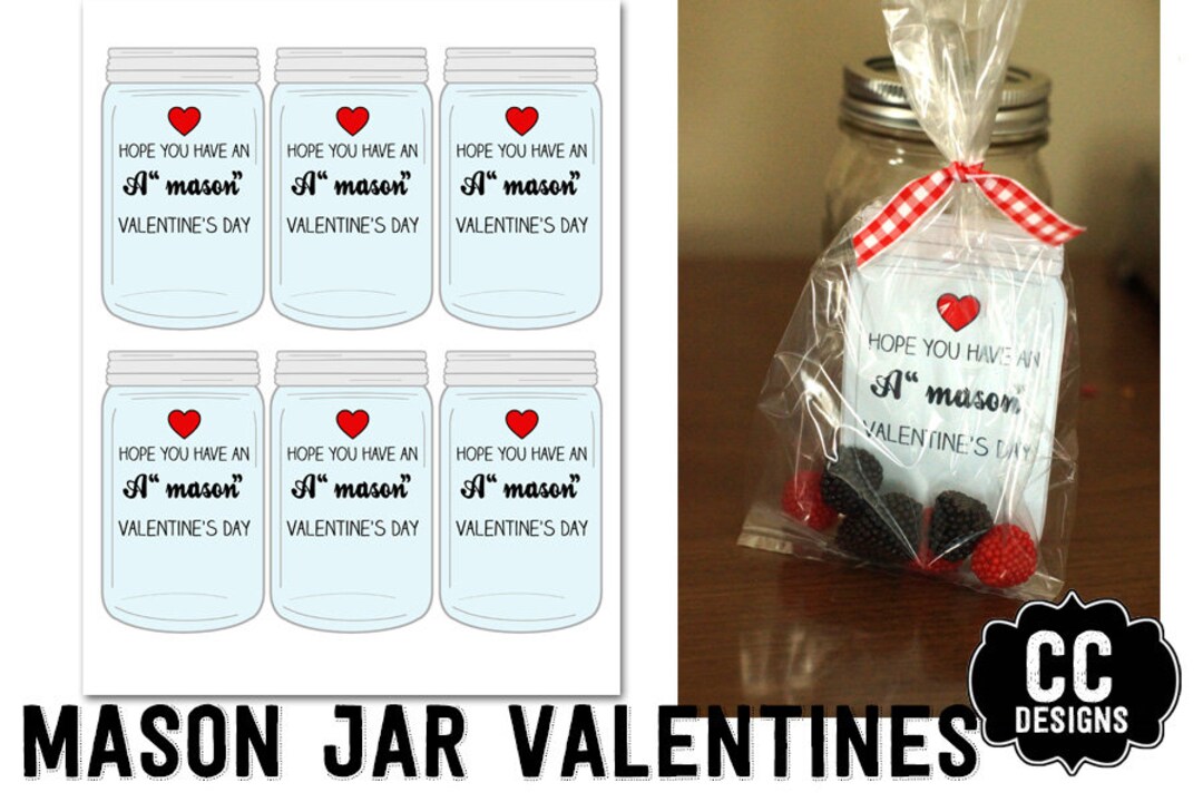 PRINTABLE Mason Jar Country Valentine Card Cut Out Valentine Food Favor ...