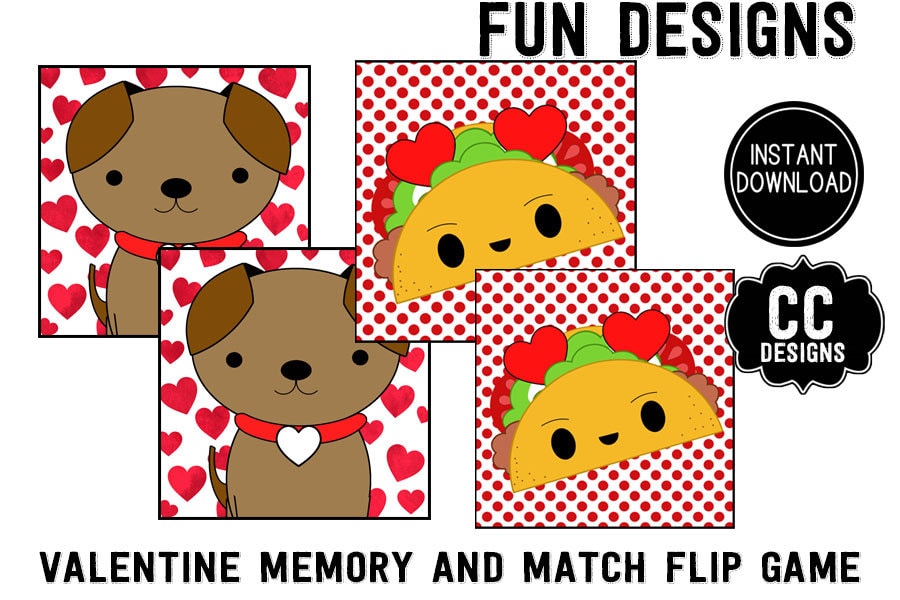 Printable Valentine Match and Memory Flip Game School Snow Day Game Fun ...