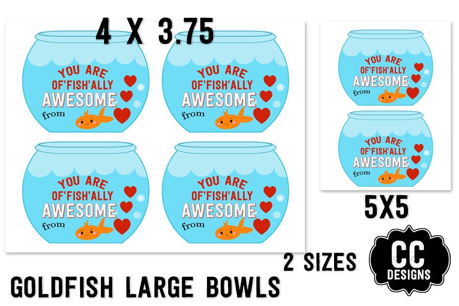PRINTABLE Valentine Goldfish Bowls Digital Favor Cards Die Cut Fish ...