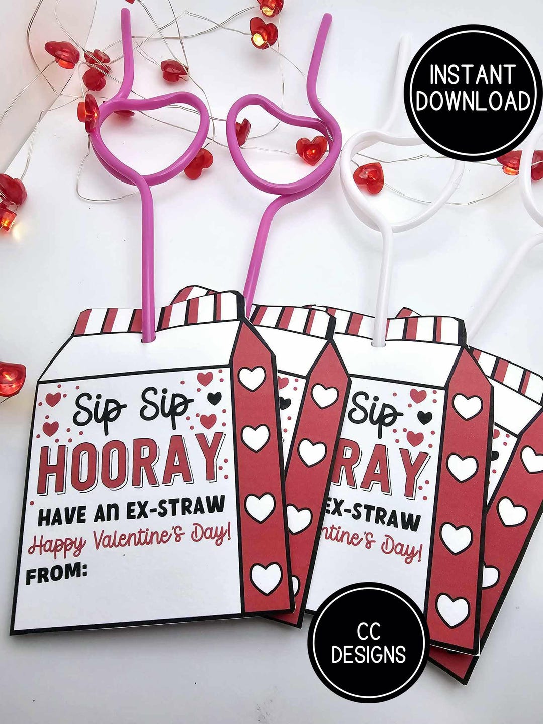 Valentine Silly Straw Printable Card Valentine's Day Card for Class ...