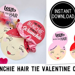 Valentine Printable Scrunchie Hair Tie Valentine's Day Favor Card Non ...