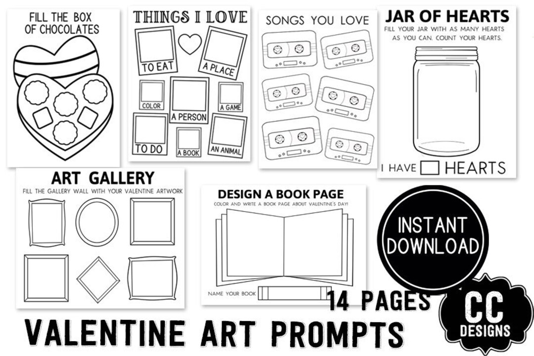 Valentine Doodle Art Coloring Prompts Worksheets Activities for ...