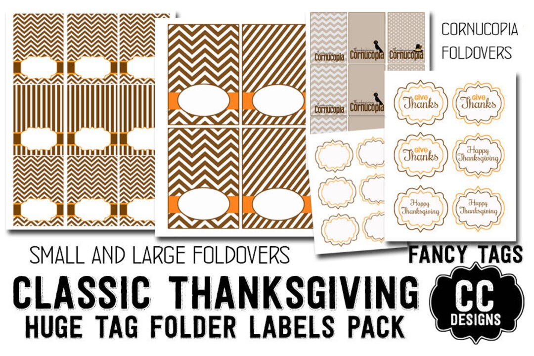 PRINTABLE- Classic Thanksgiving Tags Labels Foldover Digital Tags - Etsy