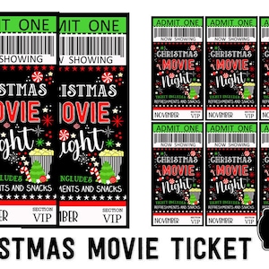 Christmas Holiday Movie Night Digital Ticket Fun Invite for A Xmas ...
