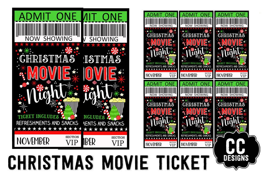 Christmas Holiday Movie Night Digital Ticket Fun Invite for A Xmas ...