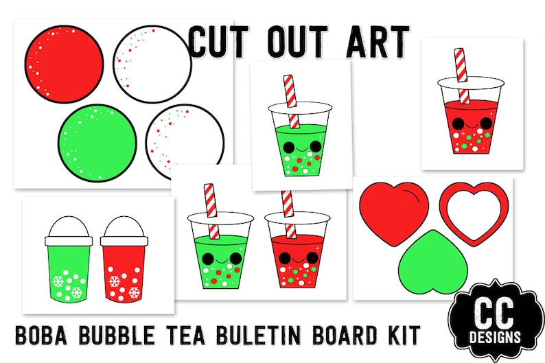 Boba Bubble Tea Holiday Bulletin Board Kit Christmas Door Kit - Etsy