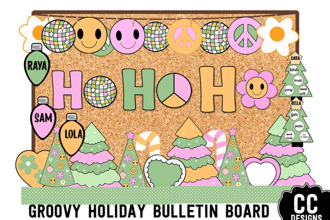 Groovy Holiday Christmas Bulletin Board Kit & Student Activity Pastel ...
