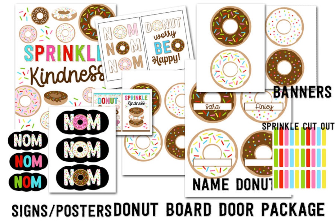 PRINTABLE Donut Door or Bulletin Board Kit Set Fun Banner Signs Word ...