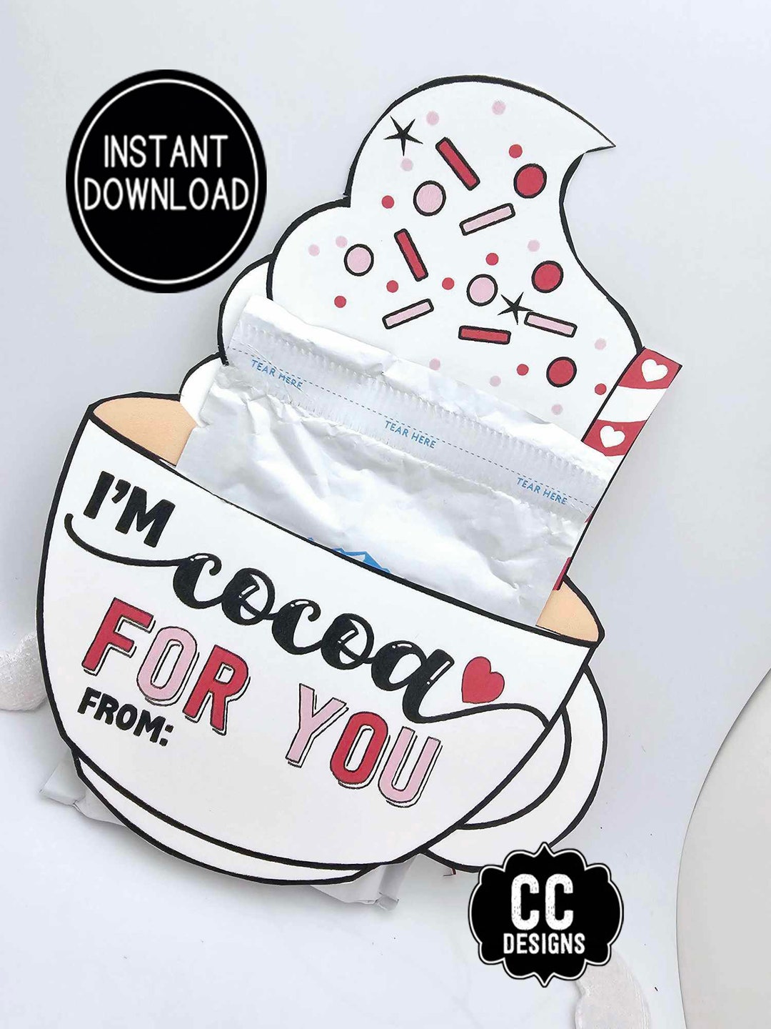 Valentine Printable Card Hot Chocolate Packet Treat Tags Valentine's ...