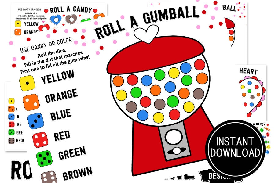 Printable Dice Valentine Game Roll a Dice Candy or Color Valentine's ...