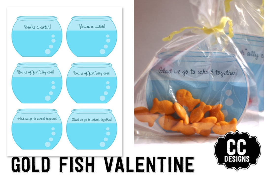 PRINTABLE - Goldfish Valentine Card Food Favor Valentine Treat Party ...