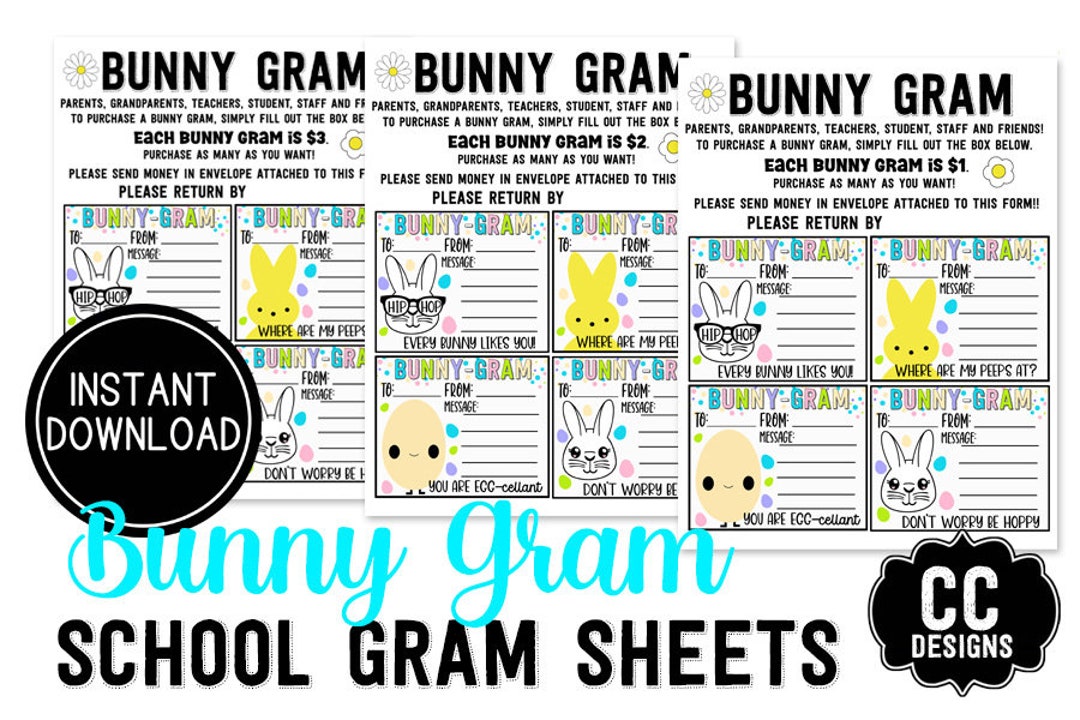 PRINTABLE School Gram Bunny Gram Easter Gram Fundraiser Candy Treat ...