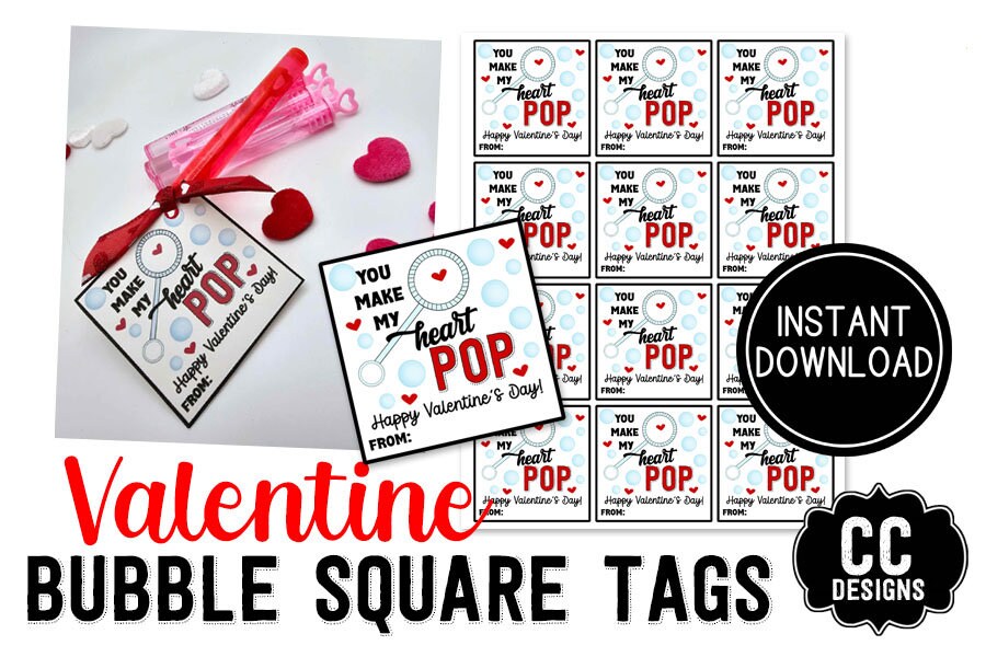 PRINTABLE Valentine Bubble Printable Favor Card Digital Tags for ...