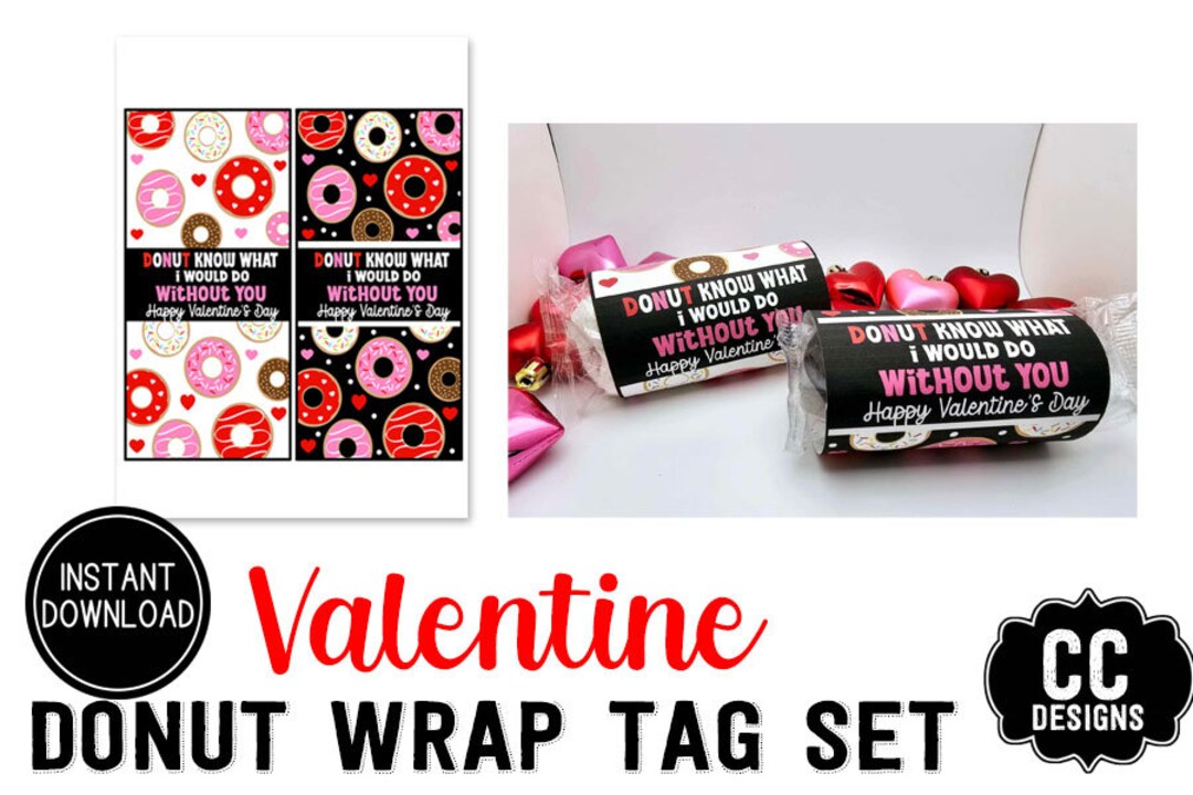 Printable Donut Valentine Wrap Modern Tags Valentine's Day Donut ...
