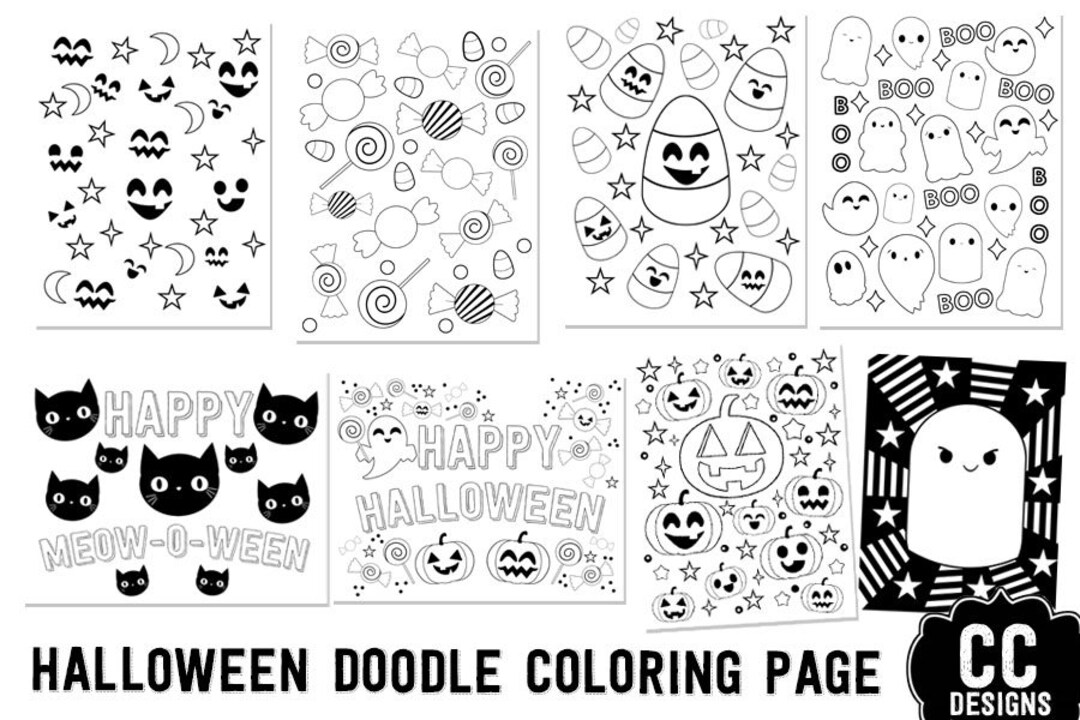 Halloween Doodle Coloring Pages Kids Adult Activity Fun Teacher ...