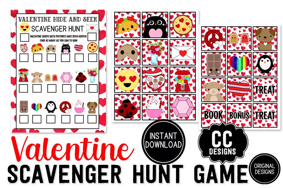 PRINTABLE Valentine Scavenger Hunt Easy Game Hide and Seek Card Game ...