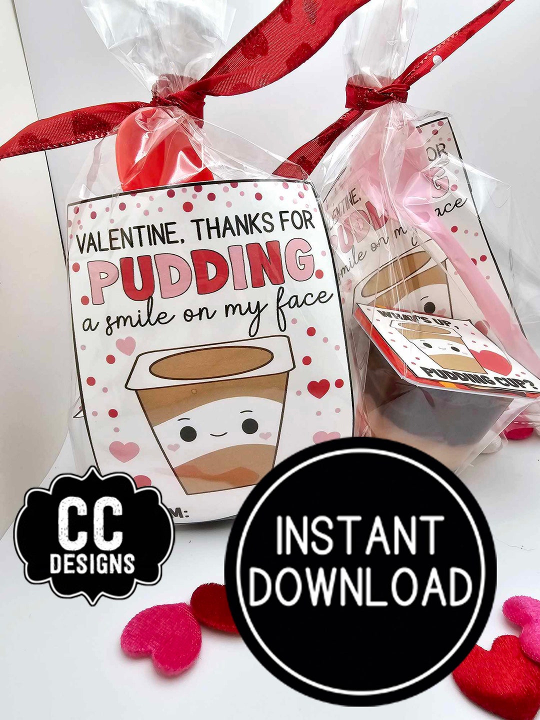 Valentine Printable Card Valentine's Day Pudding Cup Favor Treat Tags ...