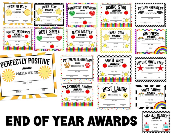 End of School Award Certificates | Set of 40 Editable Certificates - Etsy