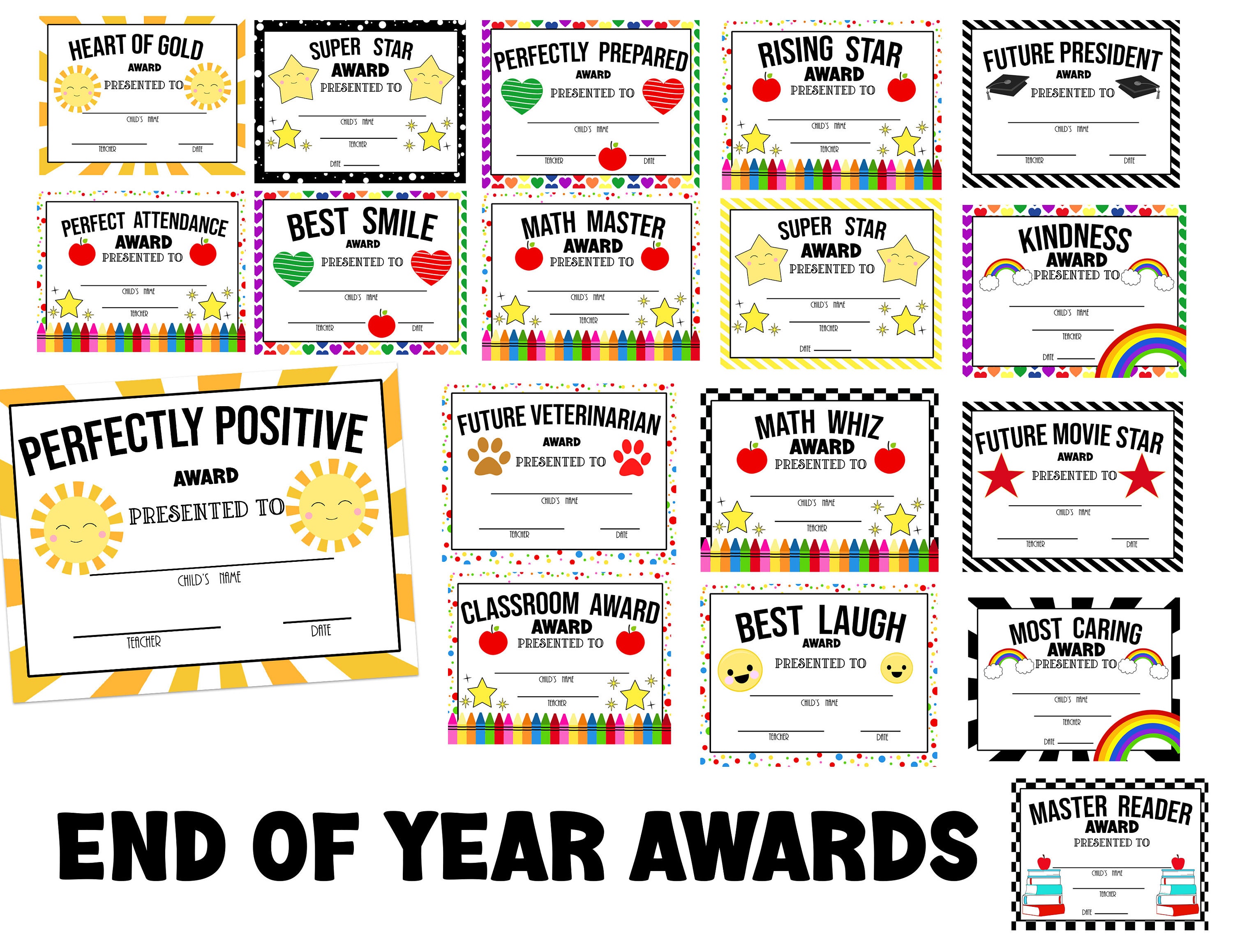 PRINTABLE End of the Year Awards 72 Colorful Last Day of School ...