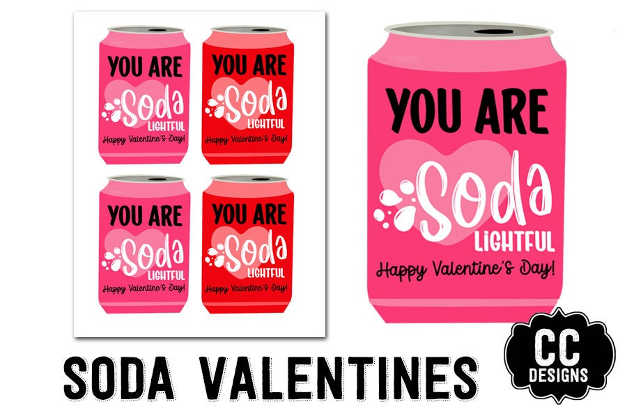 PRINTABLE Soda Valentine Favor Cut Out Can Cards Digital Valentine Soda ...