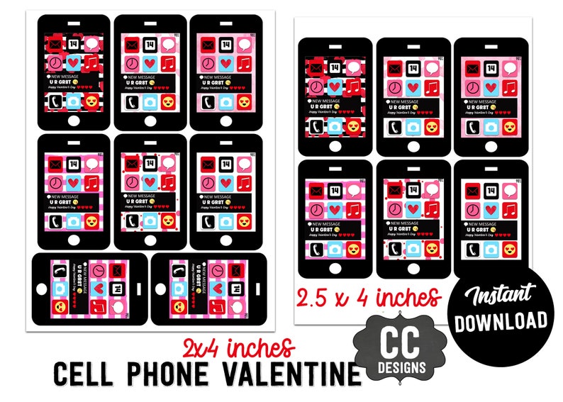 Printable Cell Phone Valentine Card Cut Out Phone for Valentine's Day ...