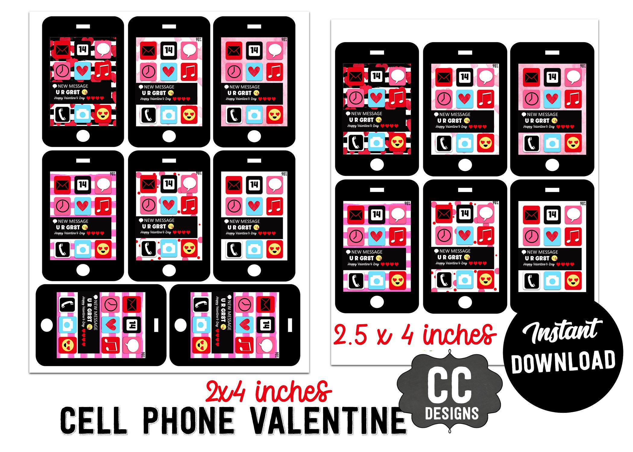 Printable Cell Phone Valentine Card Cut Out Phone for Valentine's Day ...