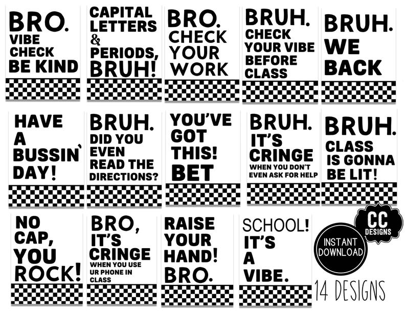 Bruh Class Posters Bro Back to School Funny Signs Middle School or ...