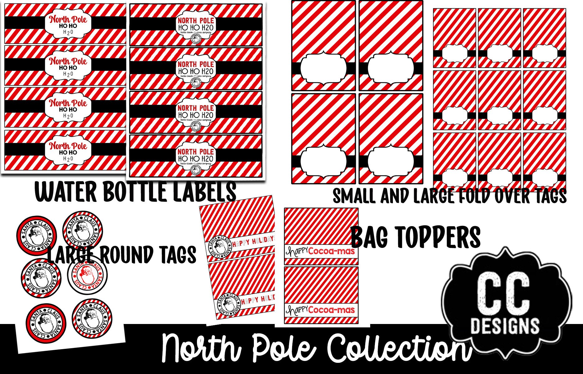 PRINTABLE - NORTH POLE Collection Water Bottle Labels Gift Tags Menu ...