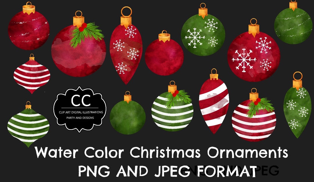 Christmas Watercolor Ornaments Digital Holiday Illustrations - Etsy