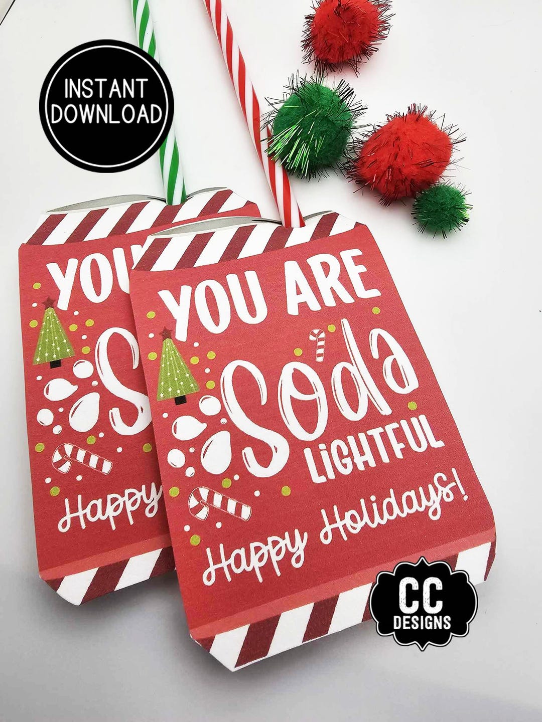 Christmas Soda Printable Party Favor Tags Crazy Straw Holiday Tags ...