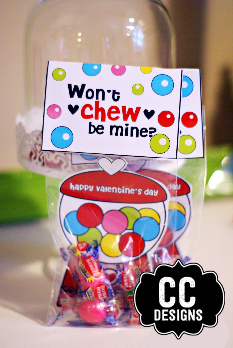 PRINTABLE Gumball Valentine Love Digital Favor Card Cut Out Die Cut ...