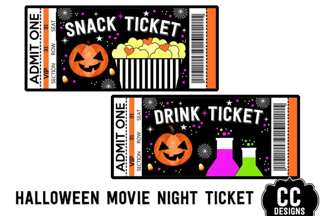 Halloween Movie Night Snack Drink Ticket Concession Stand Family Party ...