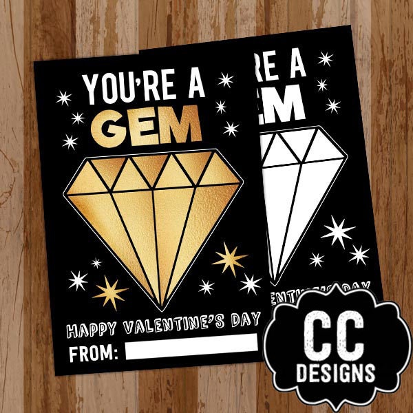 PRINTABLE Valentine Gem Glitter Card DIY Valentine's Day Card Gem Tween ...