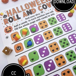 Halloween Kids Dice Game Printable Card Roll and Cover Dice Game for ...