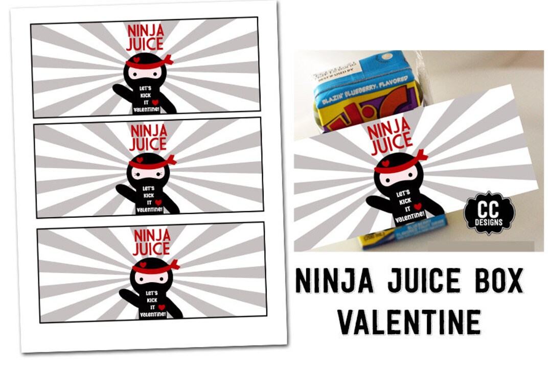 PRINTABLE Ninja Juice Box Valentine Card PDF Instant Download - Etsy
