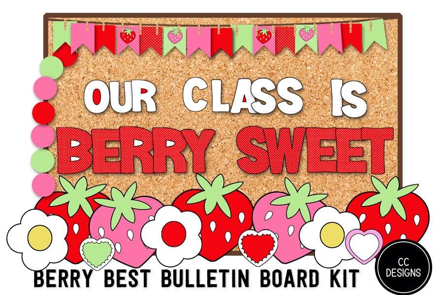 Berry Best Bulletin Board Strawberry Valentine Door Kit Classroom ...