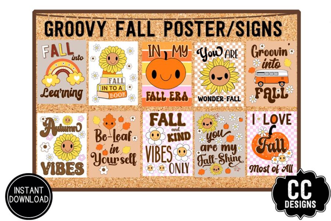 Autumn School Inspirational Posters Groovy Fall Fun Poster Signs for ...