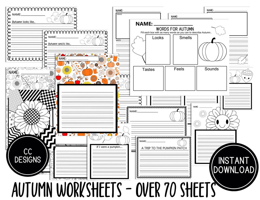 Autumn Fall Printable Worksheets Writing Prompts- Coloring Pages ...