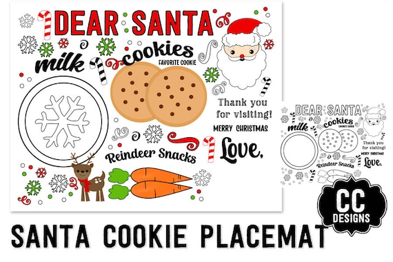 PRINTABLE Dear Santa Cookies and Milk Placemat Colored and | Etsy
