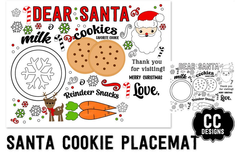 PRINTABLE Dear Santa Cookies and Milk Placemat Colored and - Etsy