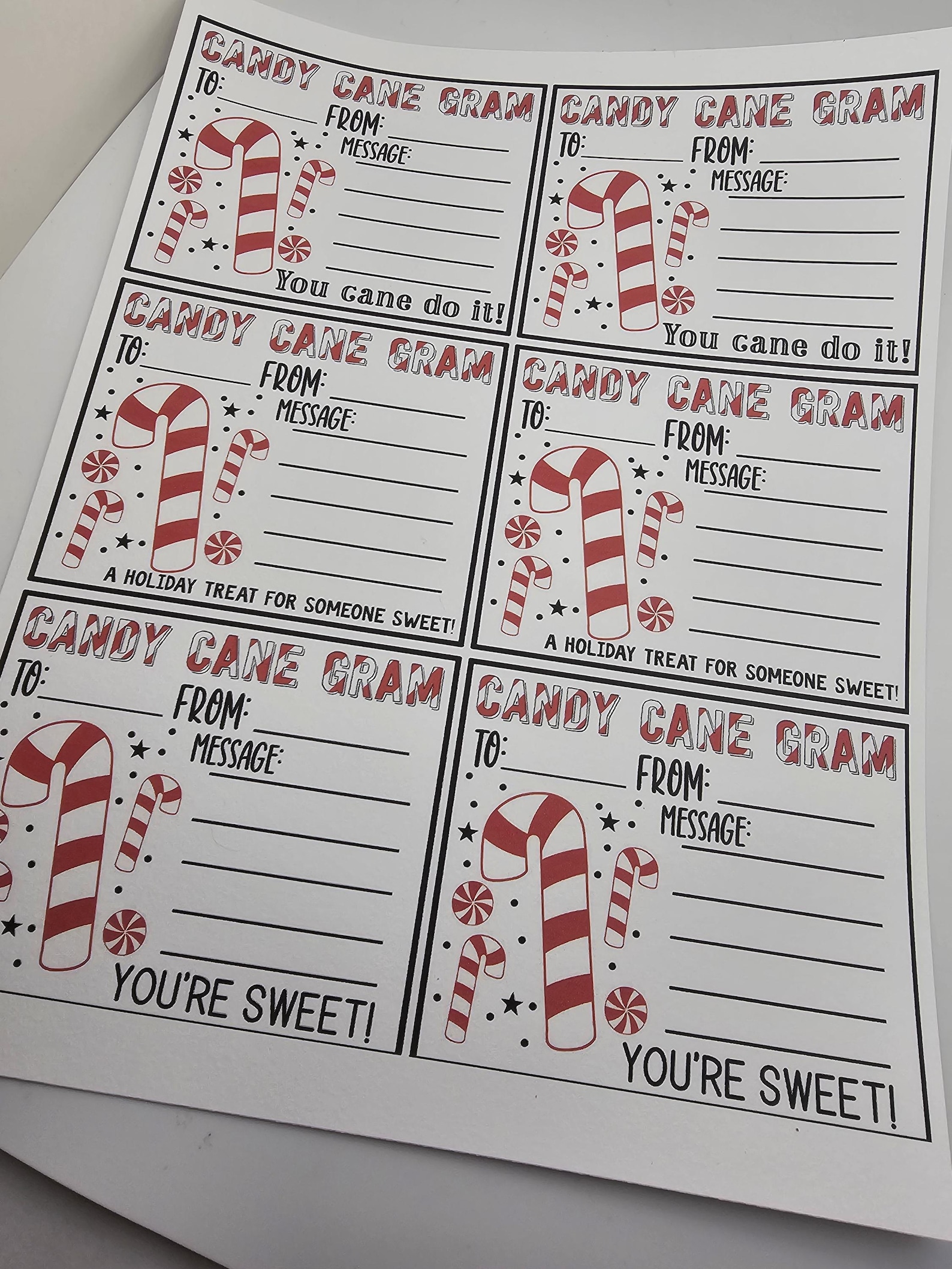 PRINTABLE Candy Cane Gram PTO Grams Christmas Candy Fundraiser Message ...