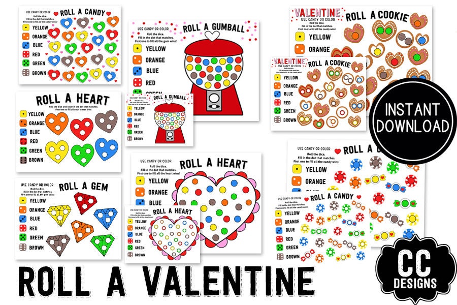 Printable Dice Valentine Game Roll a Dice Candy or Color Valentine's ...