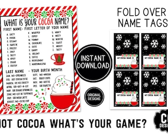 What's Your Cocoa Name Game Name Tags, Hot Cocoa Bar, Hot Chocolate Bar ...