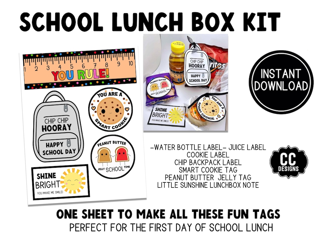 Back to School Lunch Printable Tag Kit First Day of School Food Tags ...
