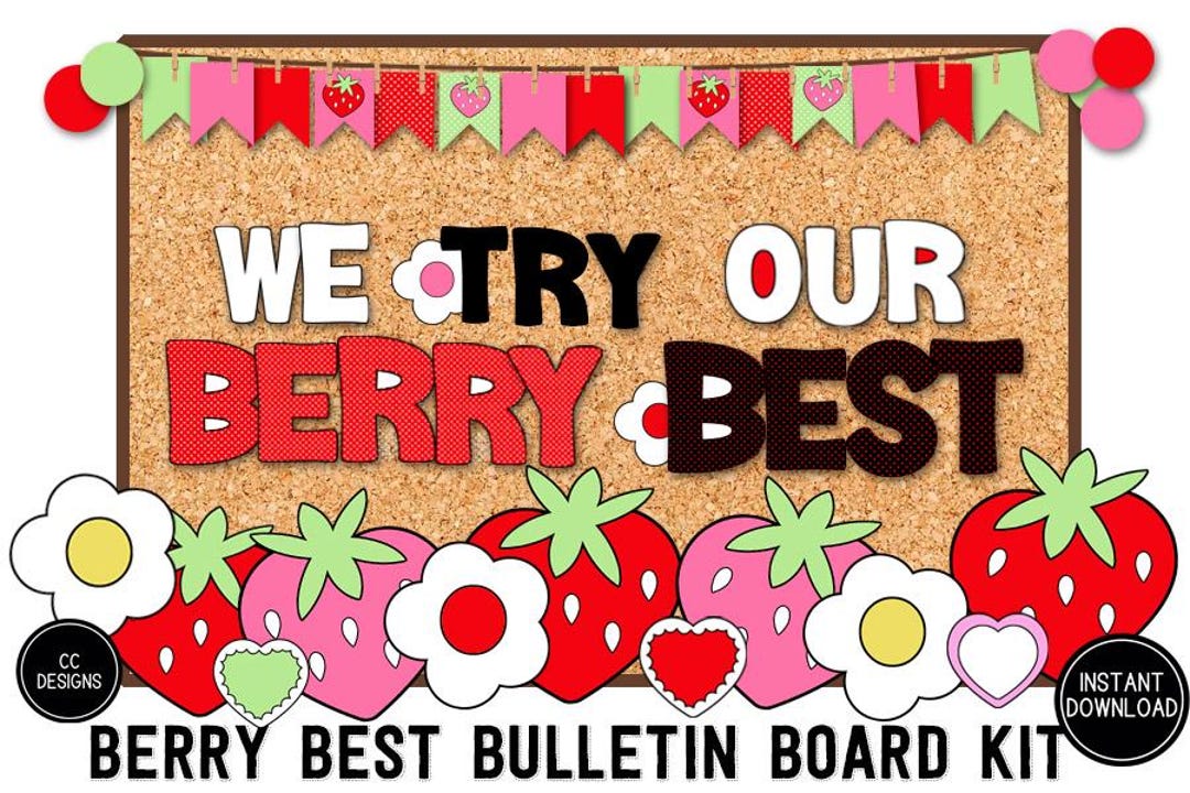 Berry Best Bulletin Board Strawberry Valentine Door Kit Classroom ...