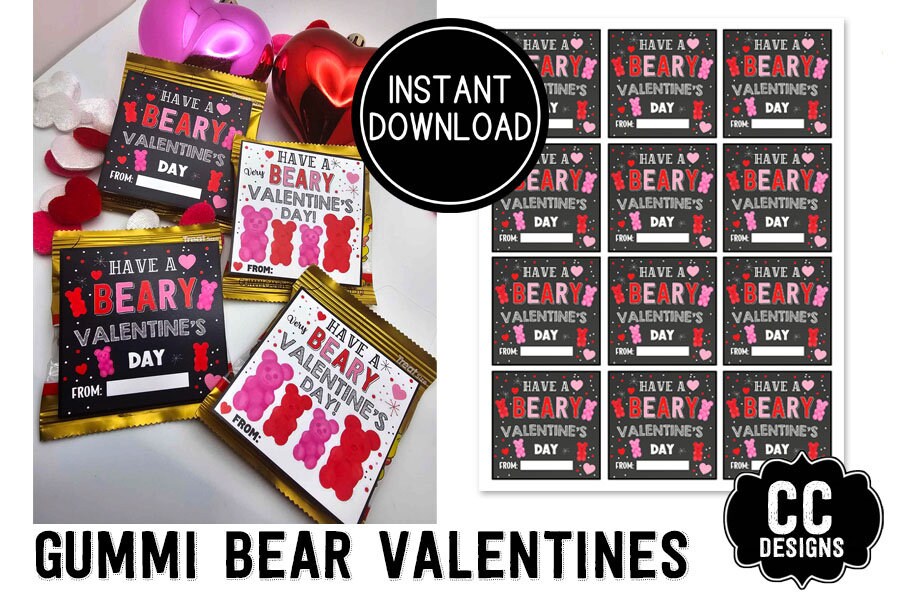 Valentine Printable Gummi Bear Tags Valentine's Day Treat Favor Tags - Etsy