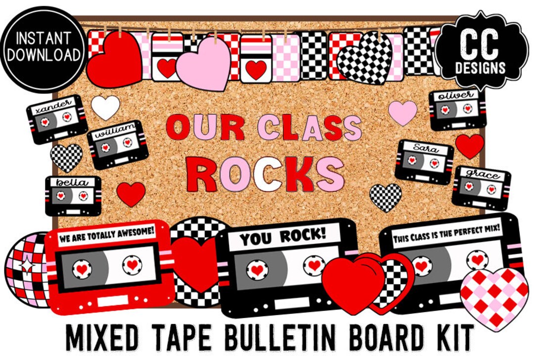 Retro Cassette Valentine's Day Bulletin Board Kit Valentine Door Kit ...
